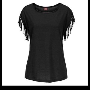 T&J Designs | Tops | Tan Fringed Sleeve Top | Poshmark